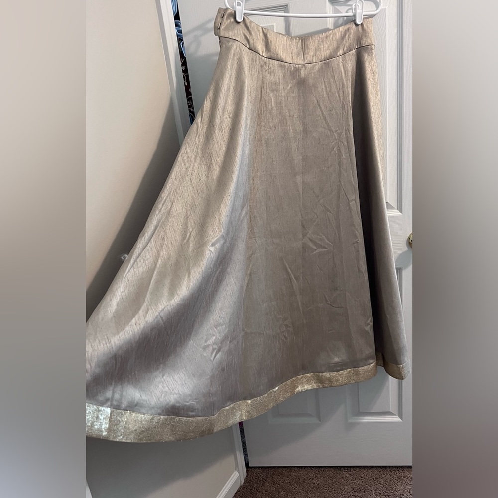 Cream Indian Lengha Skirt With Gold Border - Gem